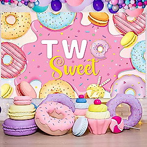 Two Sweet Birthday Backdrop Banner Decoration, Pink Donut 2nd Birthday Party Photography Background Props for Girl Donut Party Donut Grow up Party Candy Party Baby Shower Supplies, 6 x 4 Ft