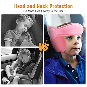 vocheer Baby Car Seat Head Support Band, Adjustable Carseat Sleep Nap Aid Holder Belt Head Protection Strap for Kids 1-5 Years Old Pink