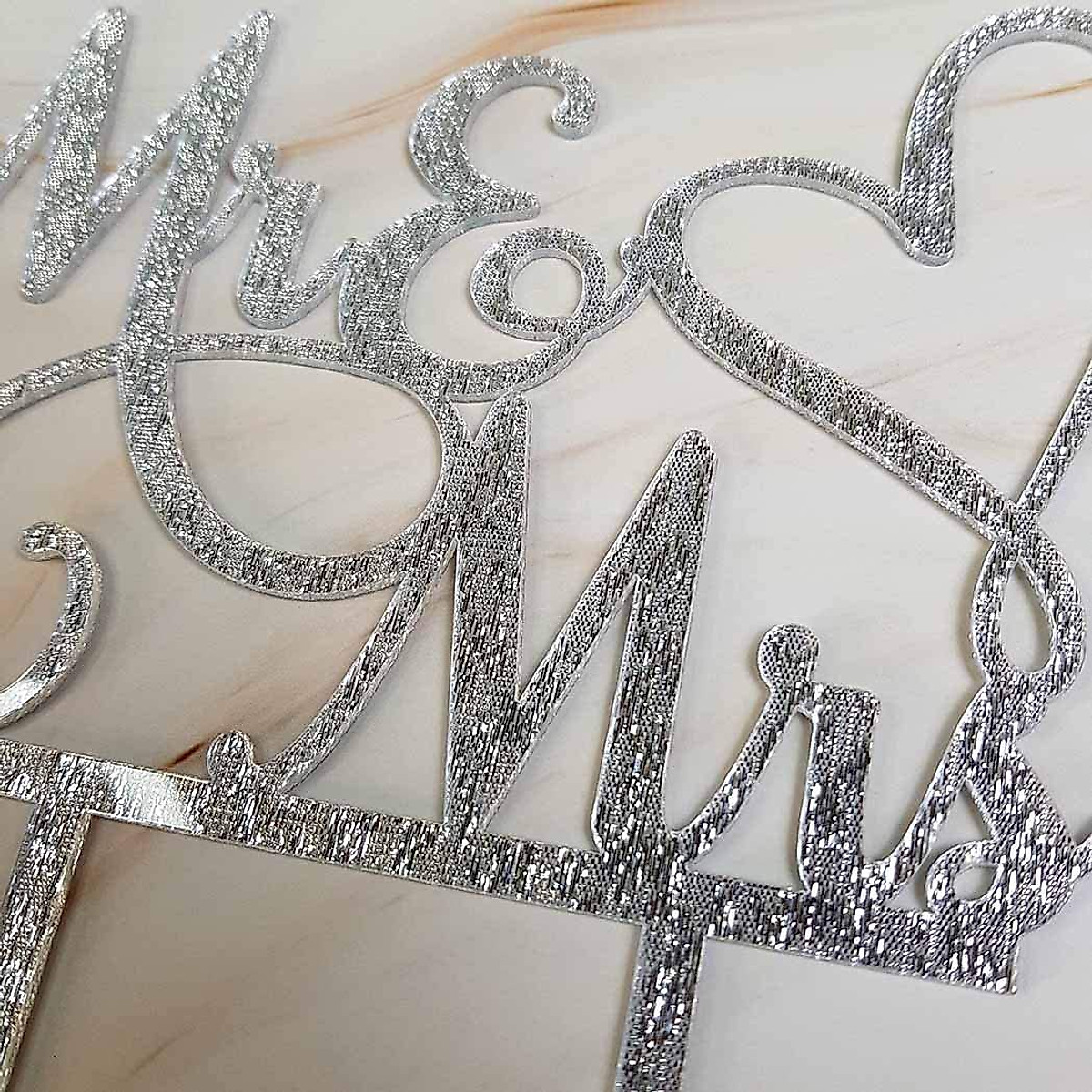 AMINJIE Mr and Mrs Cake Topper Decoration For Bride and Groom Sign Wedding/Engagement , Silver Glitter Acrylic