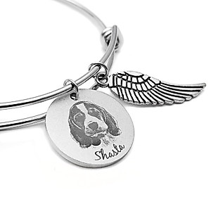 Personalized Photo Bangles Custom Bracelet Dog Portrait Jewelry Adjustable Bangles Dog Lover Pet Memorial Gift for Her