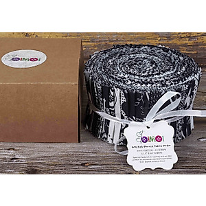 Soimoi 40Pcs Floral Artistic Print Cotton Precut Fabrics for Quilting Craft Strips 2.5x42inches Jelly Roll - Black