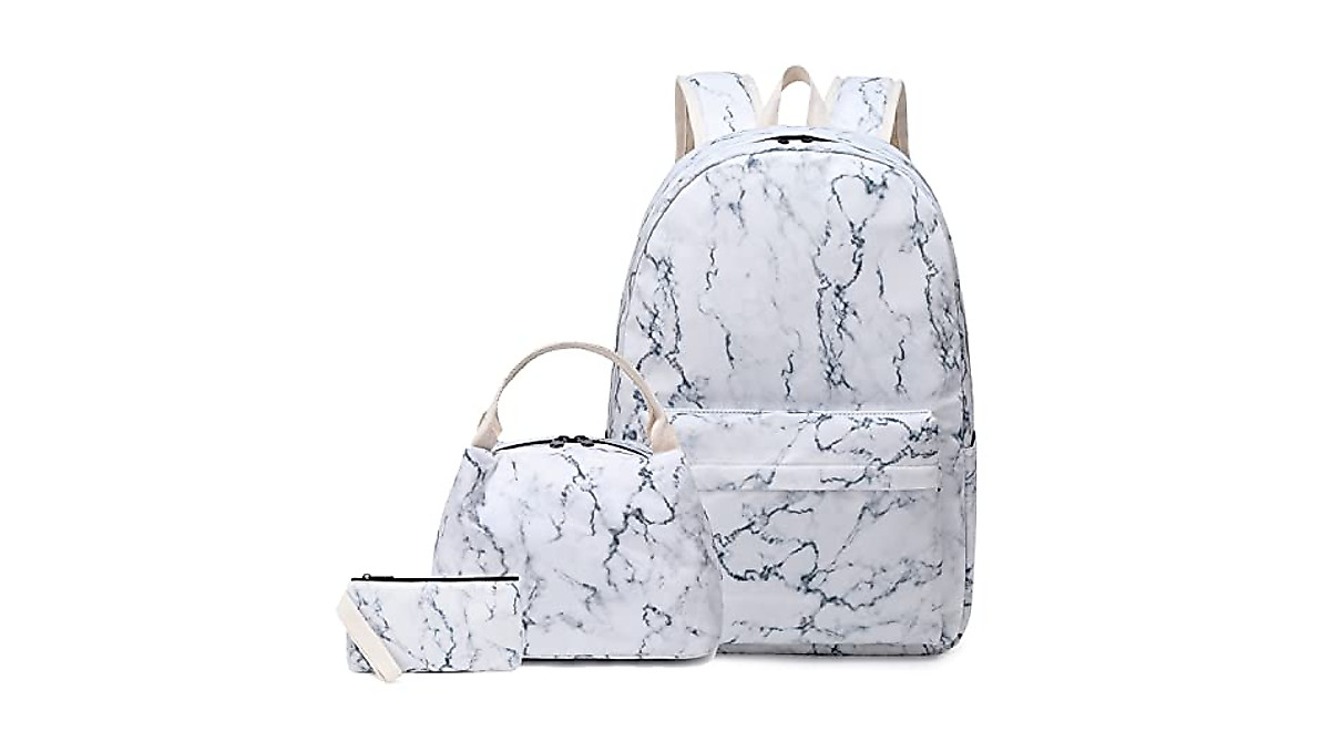 FLYMEI Marble Girls Backpack | School, 15.6" Laptop & Lunch