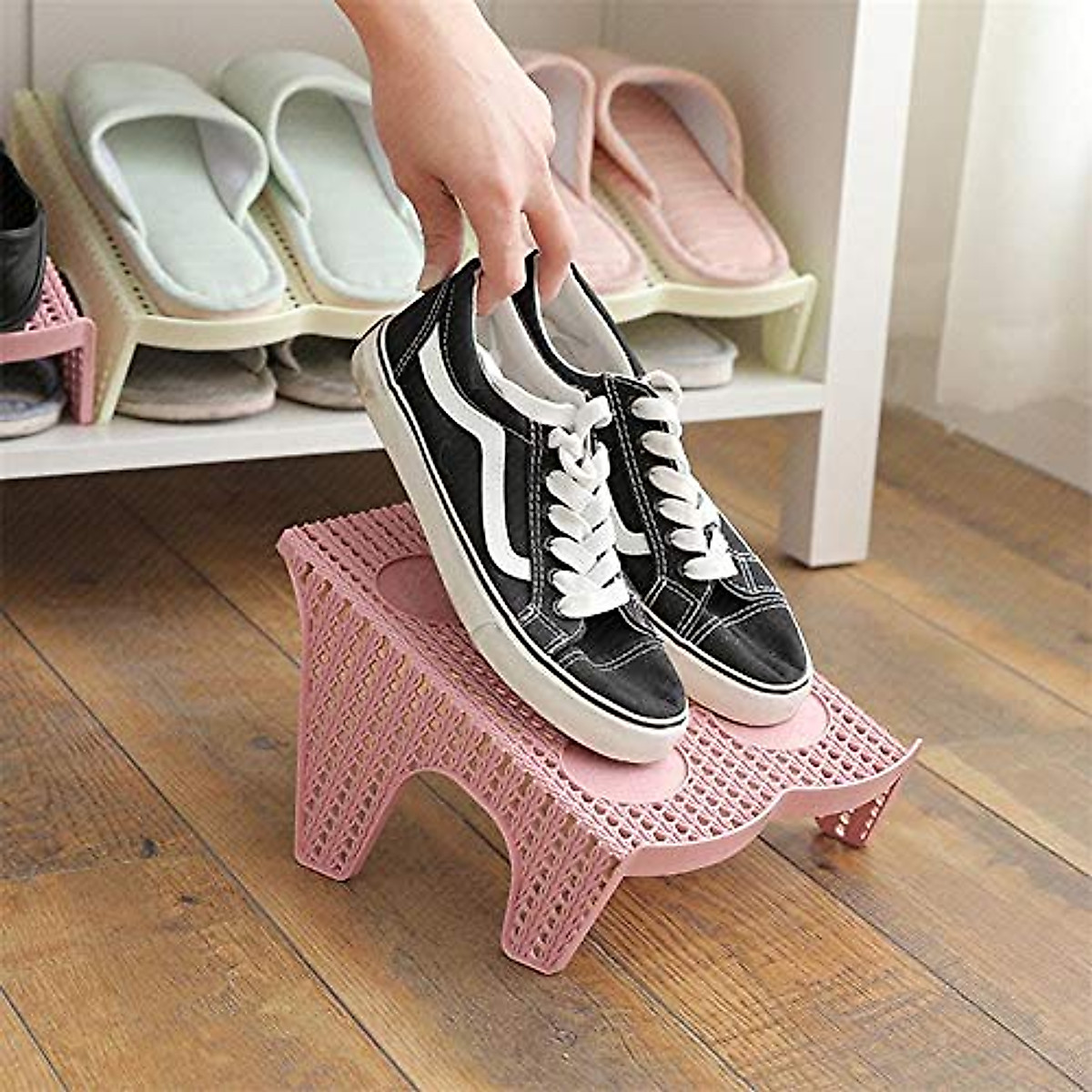 Double Row Shoe Slots Organizer, Made Non-Slip PP Plastic, Space-Saving, Easy to Use and Clean, Multifunction