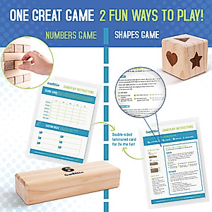 Giantville Giant Tumbling Timber Toy - Premium Pine Wood Life-Size Blocks Tower - Big Floor/Board Indoor/Outdoor Yard Game for Kids & Adults - 54-Pieces + Dice + Carry Bag - Grows to Almost 4-Feet