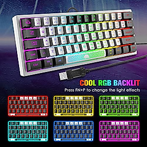 XINMENG 60% Wired Gaming Keyboard and Mouse Combo True RGB Mini Mechanical Feel Ultra-Compact Keyboard and RGB 6400 DPI Honeycomb Optical Mouse,Gaming Mouse pad for Windows Mac Laptop PC Gamer
