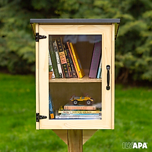 Ilyapa Outdoor Library Book Box - Free Literature Exchange Kit for Outside - Little Wood Cabinet for Sharing Books, Art with Your Community, Students or Teachers - Easy Mount to Post - 16x14x22 Inch