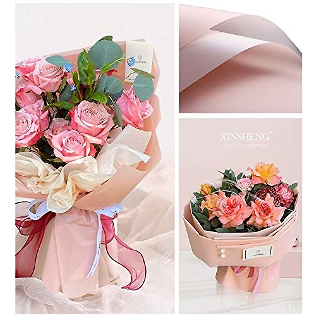 XICHEN 24 Counts /8 Colors Florist Bouquet Supplies,DIY Crafts,Gift Packaging or Gift Box Packaging, pearl and matte two-color Double sided flowers wrapping paper 22.8x22.8Inch