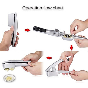 Garlic Press, 2 in 1 Garlic Mince and Garlic Slice with Garlic Cleaner Brush and Silicone Tube Peeler Set, Easy Squeeze, Rust Proof, Dishwasher Safe