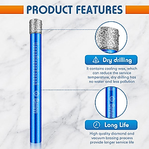 Dry Diamond Drill Bits Set 10 PCs 1/4" 6mm Small Diamond Hole Saw Kit for Granite Marble Porcelain Tile Ceramic Stone Glass Hard Materials (not for Wood) Round Shank
