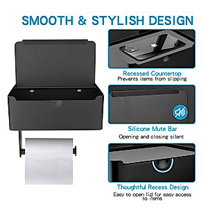 VIJAY SENO Black Toilet Paper Holder with Wipes Storage Wall Mount(Drilling/Adhesive), Toilet Paper Wipes Holder for Bathroom - Hide Your Wipes-SUS304 Stainless Steel(Large)