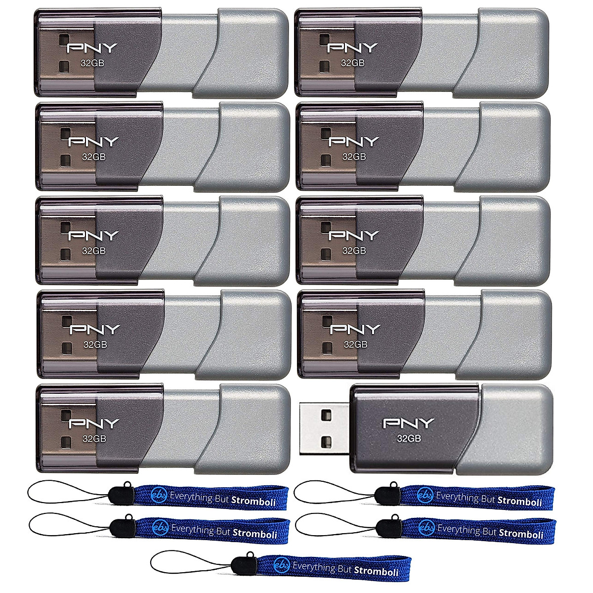 PNY 32GB USB 3.0 Flash Drive Elite Turbo Attache 3 (Ten Pack) Bundle with (5) Everything But Stromboli Lanyard (P-FD32GTBOP-GE)