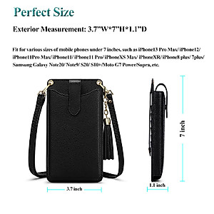 Peacocktion Small Crossbody Cell Phone Purse for Women, Lightweight Mini Shoulder Bag Wallet with Credit Card Slots with Tassel (Black)