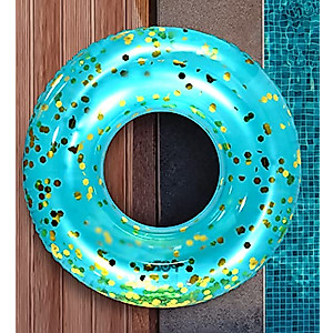 CoTa Global Inflatable Blue Gold Pool Float Tube - Luxurious Fun Lounger Filled with Sparkle Gold Confetti, Cool Blue Gold Design, Water Swimming Ring Pool Floaties for Beach and Pool - 36 Inches