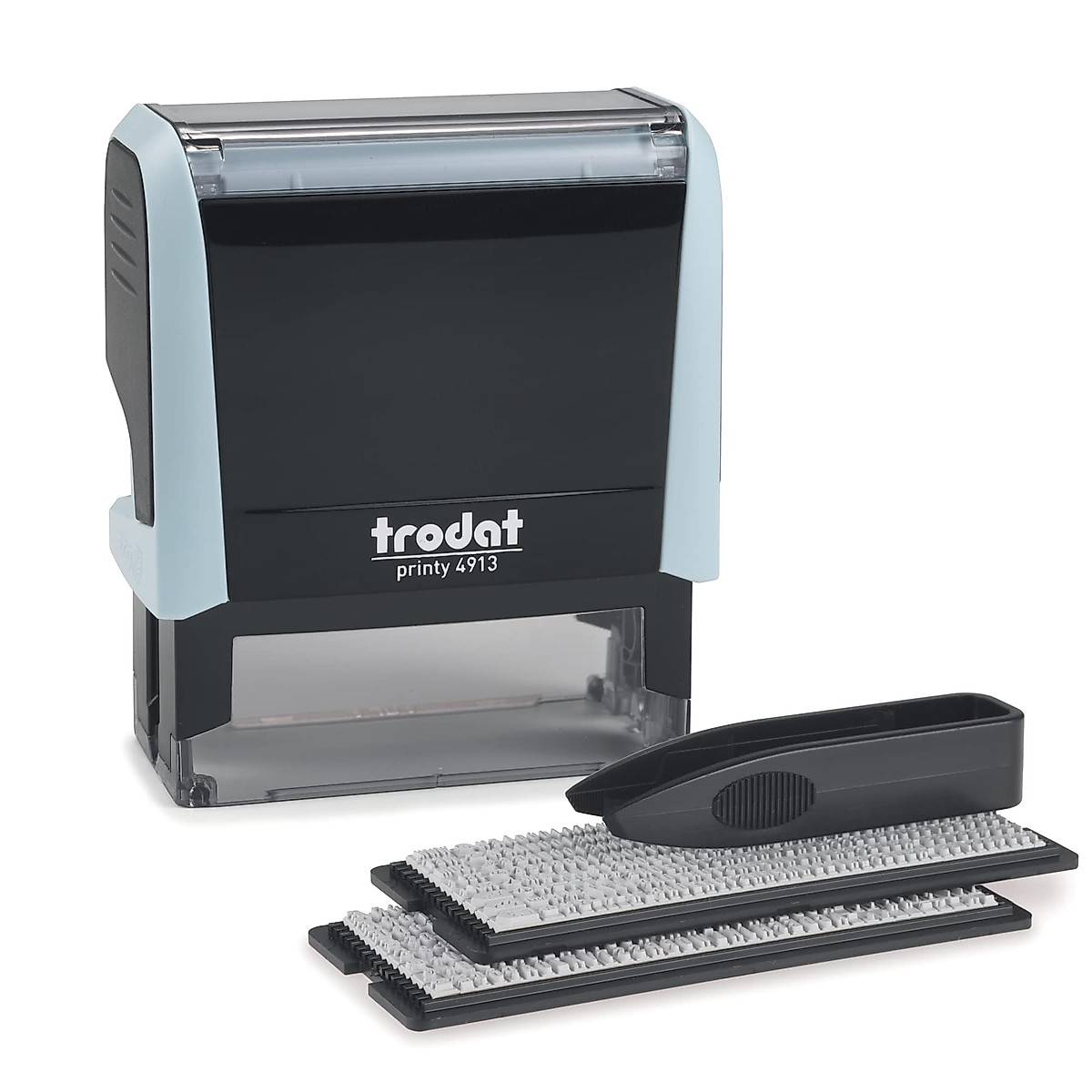 Trodat Printy 4913 Self Inking Pastel Blue DIY Stamp Kit with Black Ink – 5 Lines, Impression Size: 7/8” x 2-3/8” inch