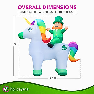 Holidayana 9ft St Patricks Day Inflatable Leprechaun Riding Unicorn - Leprechaun and Magical Unicorn Blow Up Yard Decoration, Includes Built-in Bulbs, Tie-Down Points, and Powerful Built-in Fan