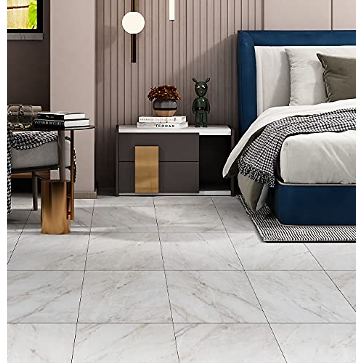Livelynine 32-Pack Peel and Stick Floor Tile Marble Look Vinyl Flooring Stick On Floor Tiles for Bathroom Kitchen Basement Bedroom Waterproof Laminate Flooring Tile Linoleum Flooring Sheet 12X12 Inch
