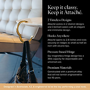 Attaché Purse Hanger for Table, Purse Hook - Magnetless Bag Hanger, Purse Holder - 35lb Capacity Purse Hook for Table, Backpack Hanger, Bag Hooks for Tables - Aria Gold