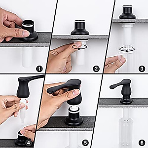 GAGALIFE Sink Soap Dispenser Matte Black, Built in Soap Dispenser with 13 OZ Bottle, Lotion Dispenser for Kitchen Sink, Refill from The Top