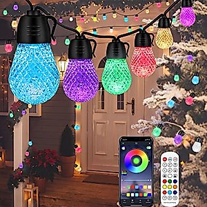 Outdoor String Lights with 25 Multi-Color LED Bulbs, 49ft IP65 Waterproof Shatterproof RGBW Patio Light, Bluetooth App&Remote Control, Hanging Christmas Light for Outside Backyard Garden Party Balcony