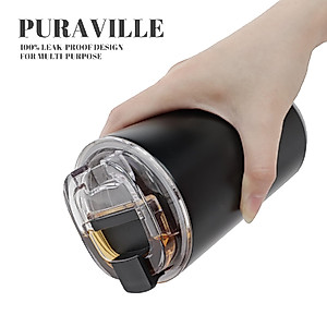 Puraville 2 Pack Insulated Tumblers with Lid, 14 oz Travel Coffee Mug Stainless Steel Vacuum Cup, Leak Proof Double Walled Coffee Tumbler for Iced and Hot Drinks, Black and Cream