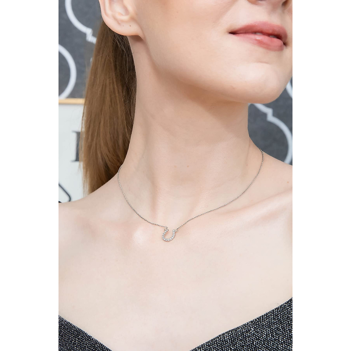 B. BRILLIANT Sterling Silver Necklace for Women Cubic Zirconia Horseshoe Necklaces for Stacking Holiday Birthday