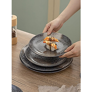Kanwone Ceramic Dessert Salad Plates - Set of 6, 8 Inch, Kitchen Round Plates for Dessert, Salad, Snacks, Appetizers, Steak, Microwave, Oven and Dishwasher Safe, Black Glazed