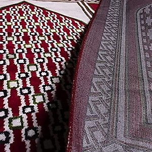 Modefa Turkish Prayer Rug | Wide 8 Multi Person Velvet Namaz Sajadah Janamaz | Family Group Mosque Carpet (Red #2)