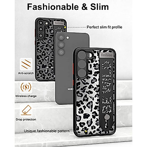 Cisland Leopard Cheetah A54 Case with Strap Stand Kickstand, Cute Case for Women Girly Designer for Girls Silicone Compatible with Samsung Galaxy A54 5G Leopard Cheetah Print Black