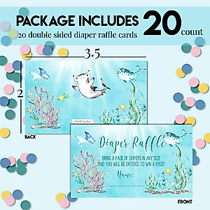 Amanda Creation Underwater Cute Sea Life Diaper Raffle Tickets for Baby Showers, 20 2" X 3” Double Sided Insert Cards for Games, Bring a Pack of Diapers to Win Favors & Prizes!