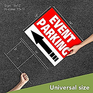 4 PC Event Parking Signs with Arrows - 16 x 12 Double Sided Coroplast Parking Signs for Event - Wedding Parking Signs with Stake - Event Parking Sign Red