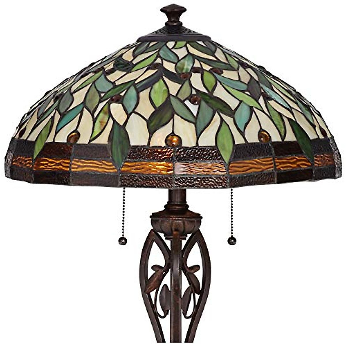 Robert Louis Tiffany Leaf and Vine II Traditional Victorian Tiffany Style Floor Standing Lamp 60" Tall Bronze Gold Amber Green Stained Glass Dome Shade Decor for Living Room Reading House Bedroom