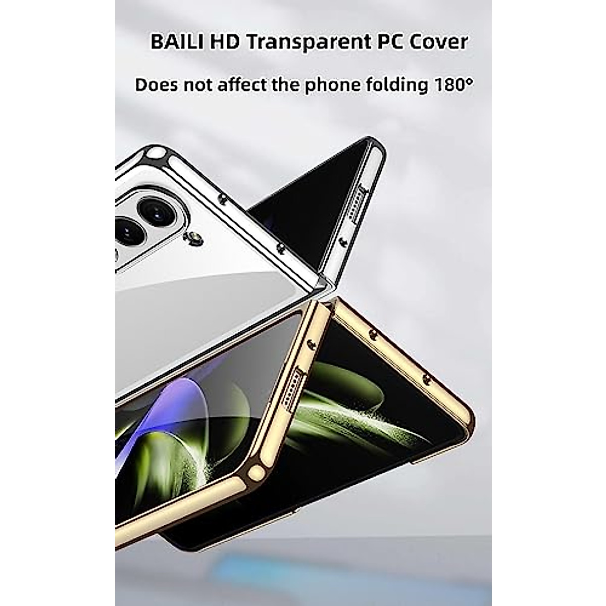 BAILI Galaxy Z Fold5 Transparent Case,HD Transparent Ultra-Slim PC Cover for Z Fold 5,Ultra-Thin as Cicada Z Fold5 Clear Mirror Shell,Military-Grade Drop Proof Case for Samsung Galaxy Z Fold5-Silver