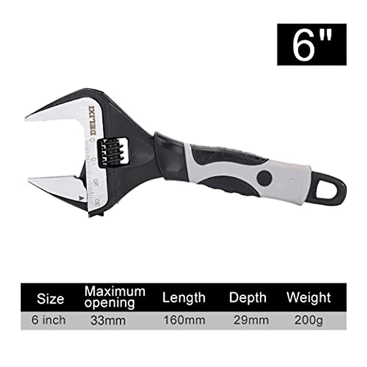DELIXI Adjustable Wrench 6 inch, Small Wrench, Thin Stubby Spanner, 1.3 inch Wide Opening, Multi-function Pocket Wrenches for Repair, Decoration