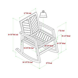 Walker Edison Outdoor Patio Wood Chevron Rocking Chair All Weather Backyard Conversation Garden Poolside Balcony, Set of 1, Grey