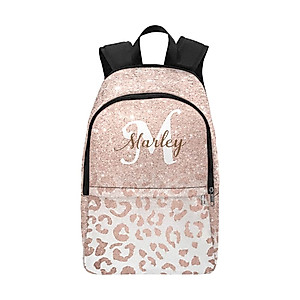 Liveweike Rose Gold Glitter Leopard Personalized Casual Backpack,Custom College School Bag with Name Travel Laptop 17 Inch For Girl