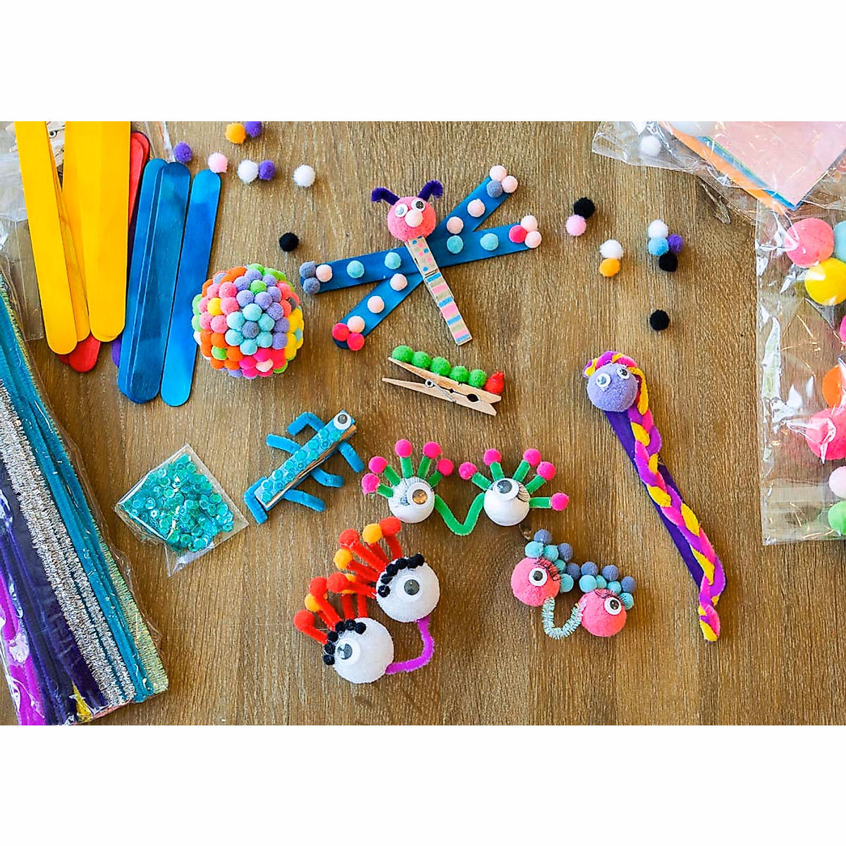 · TIN ROOF · CRAFTS Giant Arts and Crafts Supplies for Kids - Kit for Toddlers Age 4 5 6 7 8 9 – D.I.Y Crafting Collage – Loads of Supplies – Pipe Cleaners - Bag Rainbow Colored Small Pompoms 3/8"