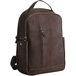 Zoulee Men's Leather Backpack Zipper Backpack Travel Backpack Dark Brown