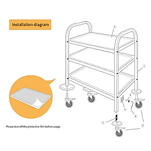 tonchean Large 3 Tier Stainless Steel Cart Kitchen Trolley Cart Serving Cart 37.4 x 19.7 x 37.4 Inch Kitchen Utility Rolling Cart Service Catering Storage Cart with Locking Wheels