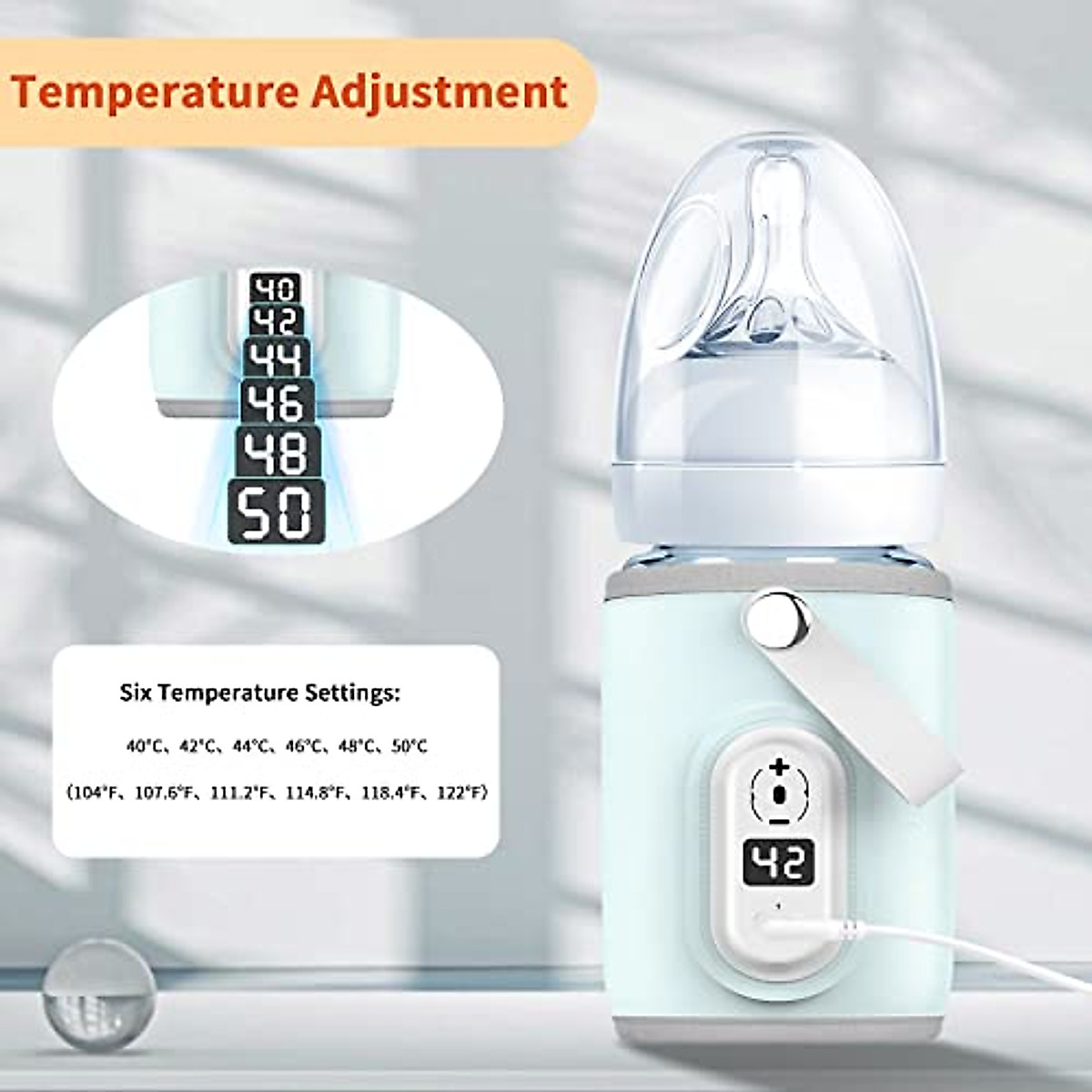 Portable Baby Bottle Warmer for Travel,Baby Milk Heat Keeper with LCD Display Portable Baby Bottle Warmer for Home Car Outdoor Use (Blue)