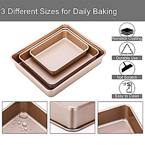 DOYOLLA Deep Baking Pans Nonstick (Set of 3), Baking Sheets for Oven, Pizza Pan for Oven, Rectangular Roasting Pan, Bakeware for Toaster Oven