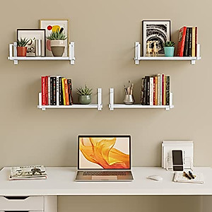 Wallniture Toledo 17" Floating Shelves for Wall, Bookshelf Living Room Decor, Kitchen Organization, Bathroom Shelves, 17" Office Wall Shelf Set of 4 White