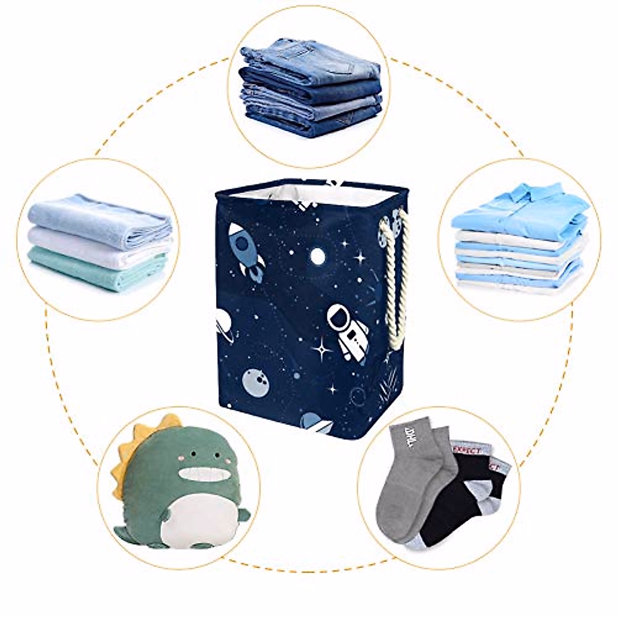 DEYYA Astronaut Spaceship Rocket Moon Collapsible Laundry Hampers Large Laundry Baskets Storage Bin for Bathroom Bedroom Organization