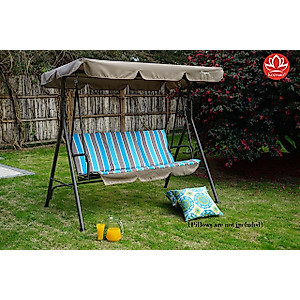 Kozyard Alicia Patio Swing Chair - Comfortable 3 Cushion Seats with Strong Steel Frame, Adjustable Canopy and Removable Cushion Ideal Glider Swing for Outdoors, Garden, Poolside, Balcony (Lime Stripe)