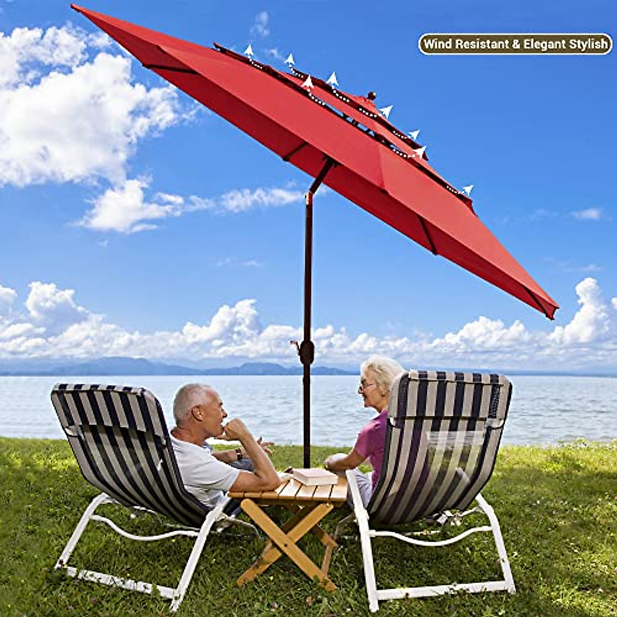 Yescom 11ft 3 Tier UV70+ Push Tilt Patio Umbrella Crank Handle Outdoor Cafe Deck Table Garden Backyard Hotel