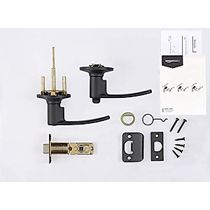 Amazon Basics Straight Door Lever With Lock, Privacy, Matte Black