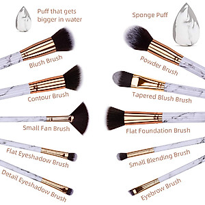HEYMKGO Makeup Brushes Professional Marble Makeup Brush Set, Soft and Odor-free Natural Synthetic Bristles,10pcs Makeup Brush + 2 Makeup Sponge + Cosmetics Bag
