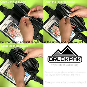 DRLOKPAK Waterproof Waist Bag Waterproof Waist Pouch With Secret Holder Keep Your Phone kindle Wallet Watch Passport Dry Perfect For Surf Canoe Swim Snorkel Dive Beach Pool (Black)