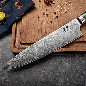 ZF 8 Inch Damascus Kitchen Chef Knife Professional Japanese VG10 Super Steel 67 Layers Santoku Knife Cooking Knife Utility Knife for Meat Vegetable Fruit (YE008)