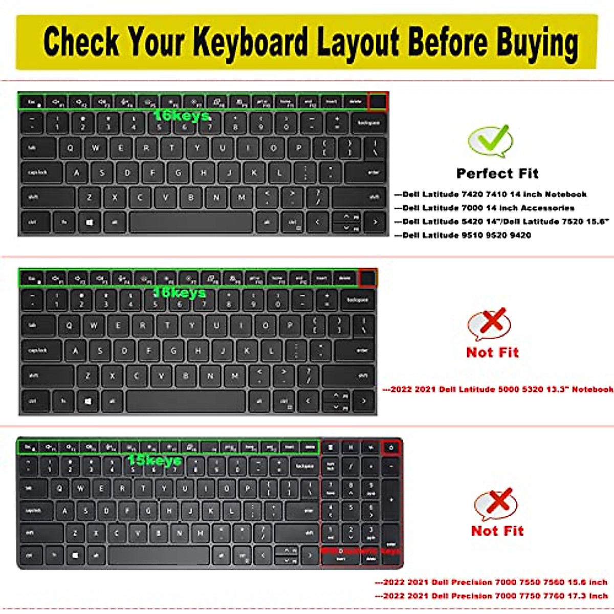 Keyboard Cover Skin for Dell Latitude 5420 5430 5431 7410 7420 7430 9420 9430 14", Dell Latitude 7520 9510 9520 15.6" Laptop Keyboard Protector-HotBlue