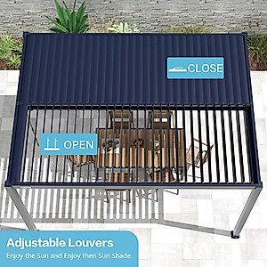 PATISOL Louvered Pergola 10'x13' Full Aluminum Patio Outdoor Pergola with Adjustable Roof Rainproof Sun Shade Easy Installation Pergola Hardtop Gazebo for Deck Garden Yard Beach (Dark Grey)